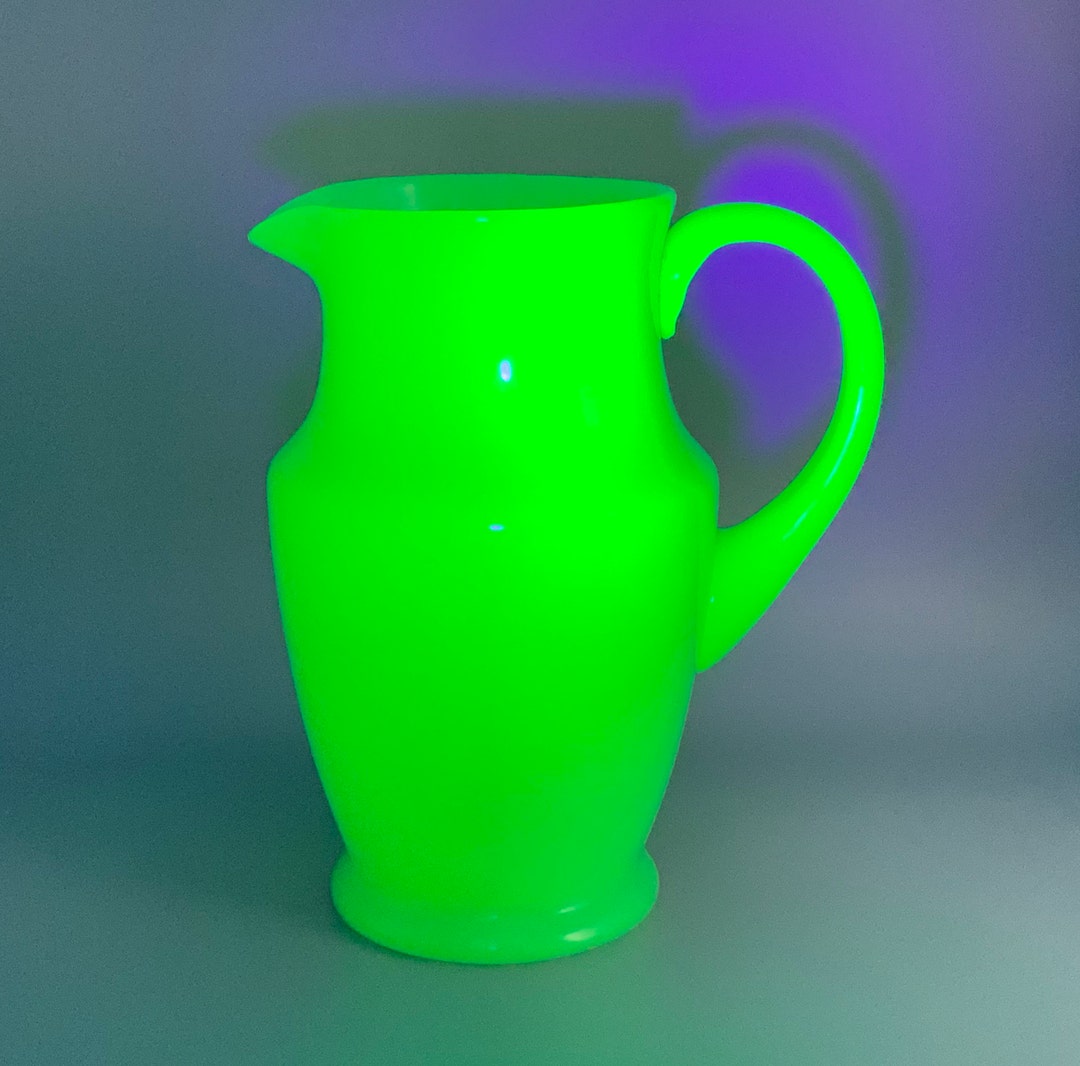 Antique Green Uranium Glass Pitcher Water Jug - Jade Jadeite Green ...