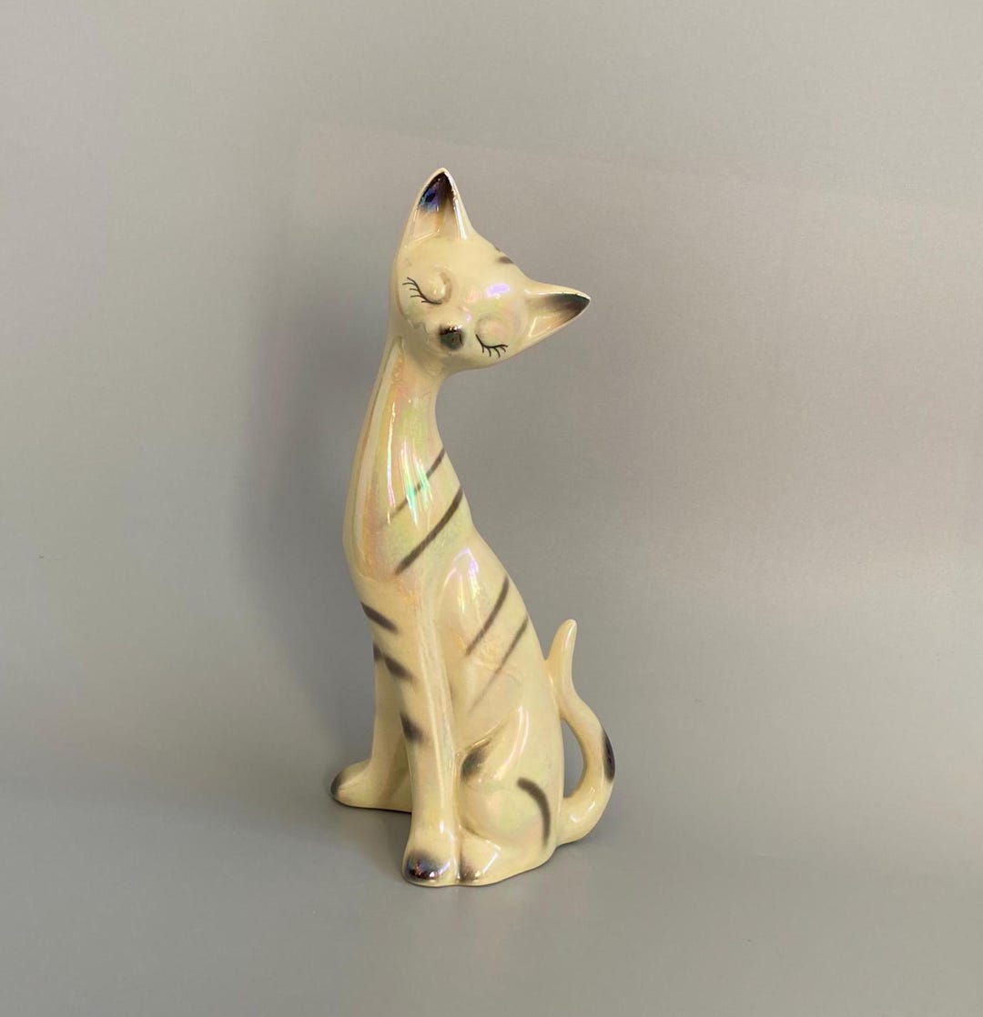 Vintage 23cm Tall Long Neck Cat Figurine - 1960s Mid Century Retro ...