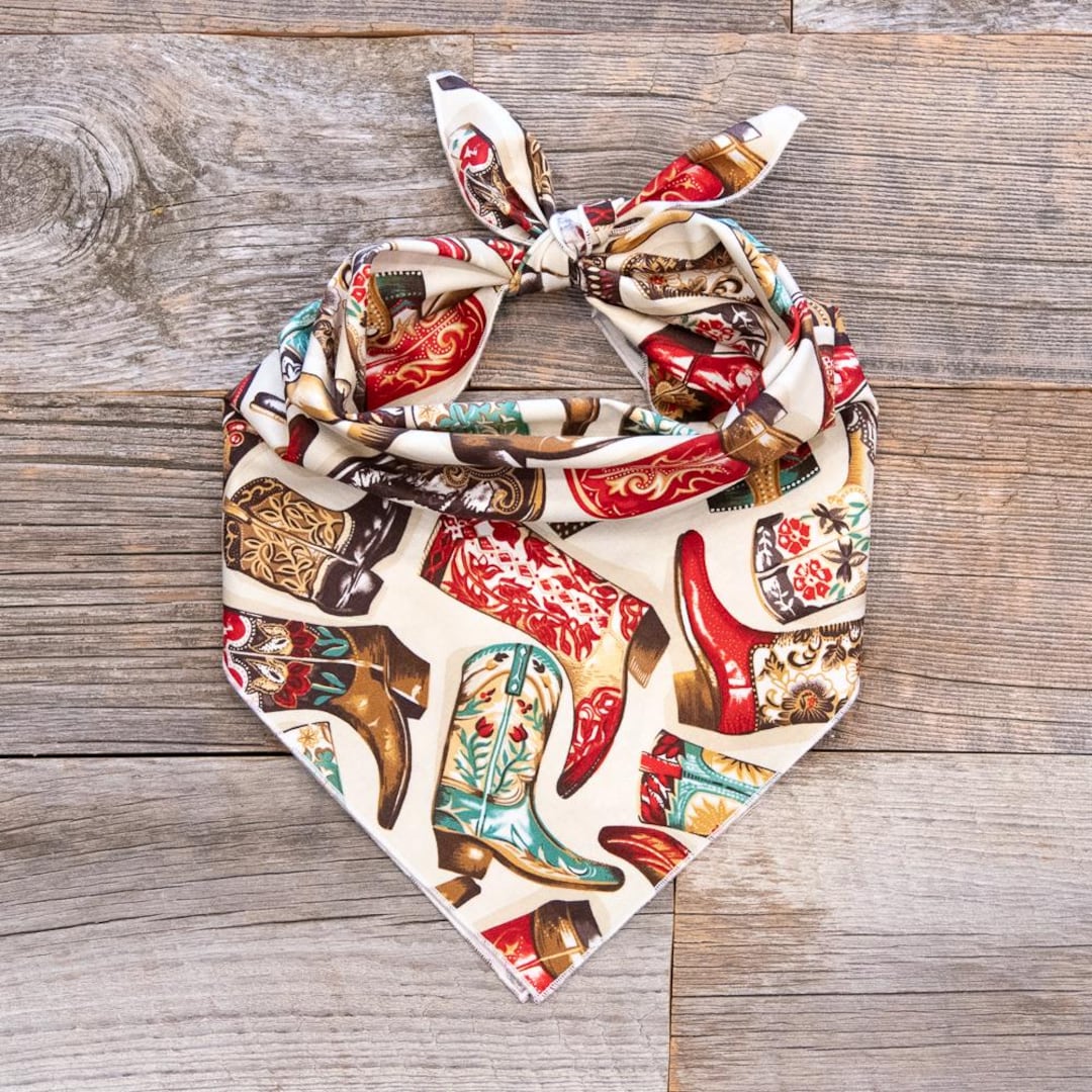 Saddle Ranch Cowboy Boots on Cream Tie One Dog Bandana - Etsy