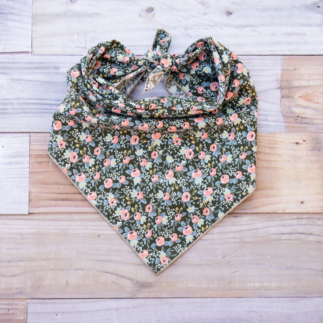 Dusty Blue Coral Black Flower Bandana, Les Fleurs Tie on Dog Bandana - Etsy