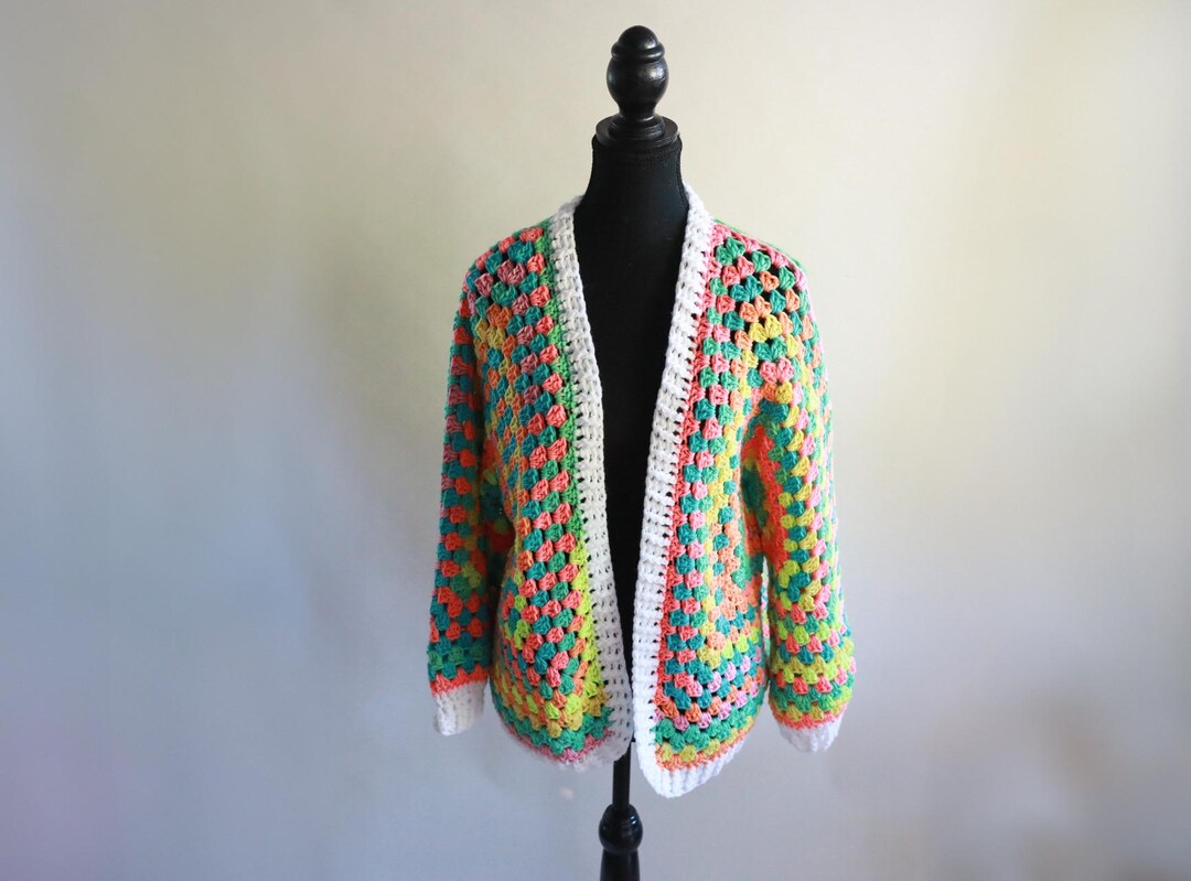 READY TO SHIP, Neon Cardigan, Neon Crochet Cardigan, Hexagon Cardigan ...