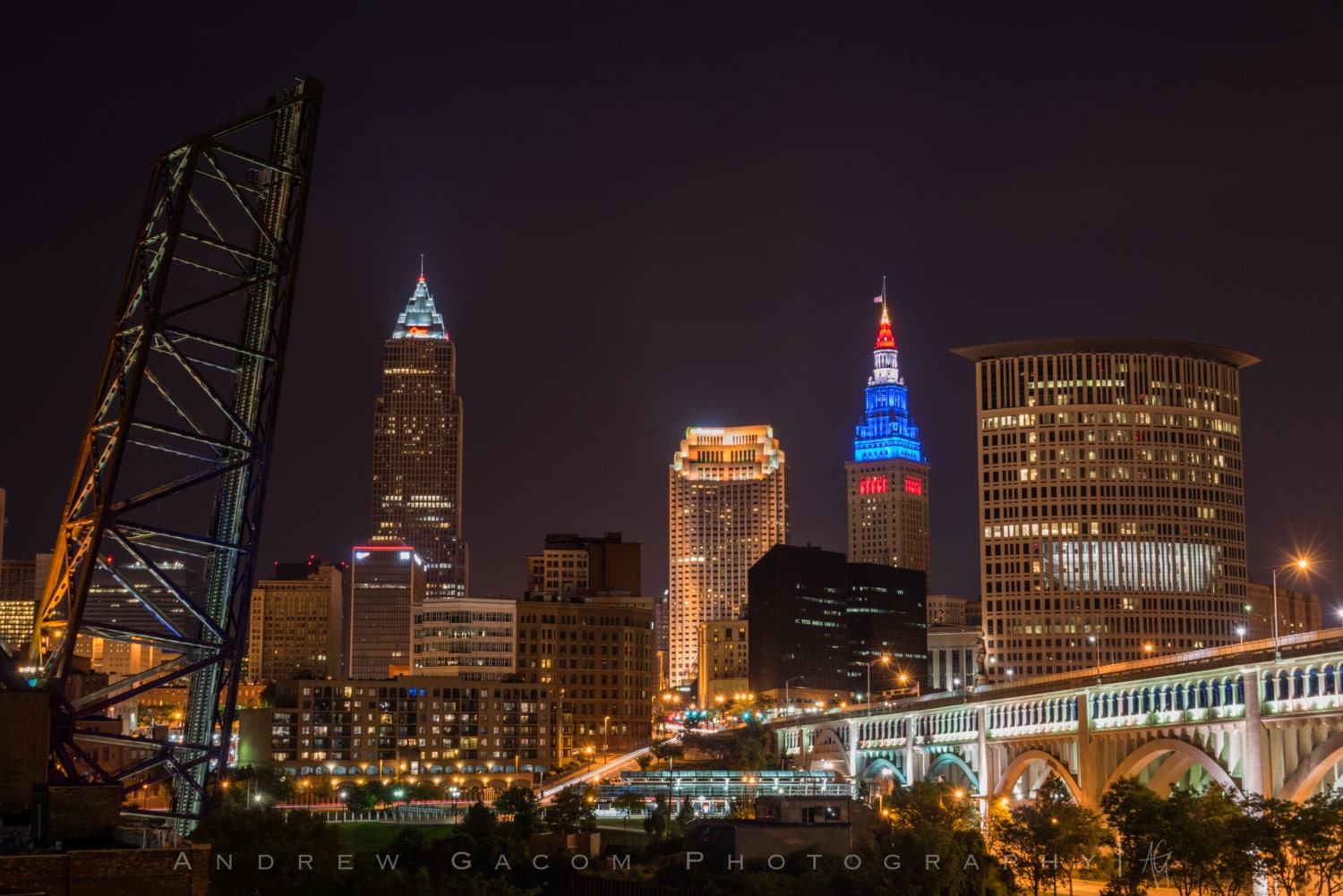 Cleveland Skyline From E. 9th Viaduct Red, White, & Blue - Etsy