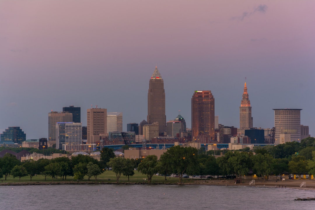 Cleveland Skyline at Dusk - Purple+pink Sky - Etsy
