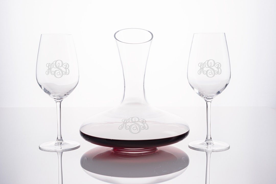 Personalized Wine Decanter With Set of 2 Wine Glasses - Crystal ...