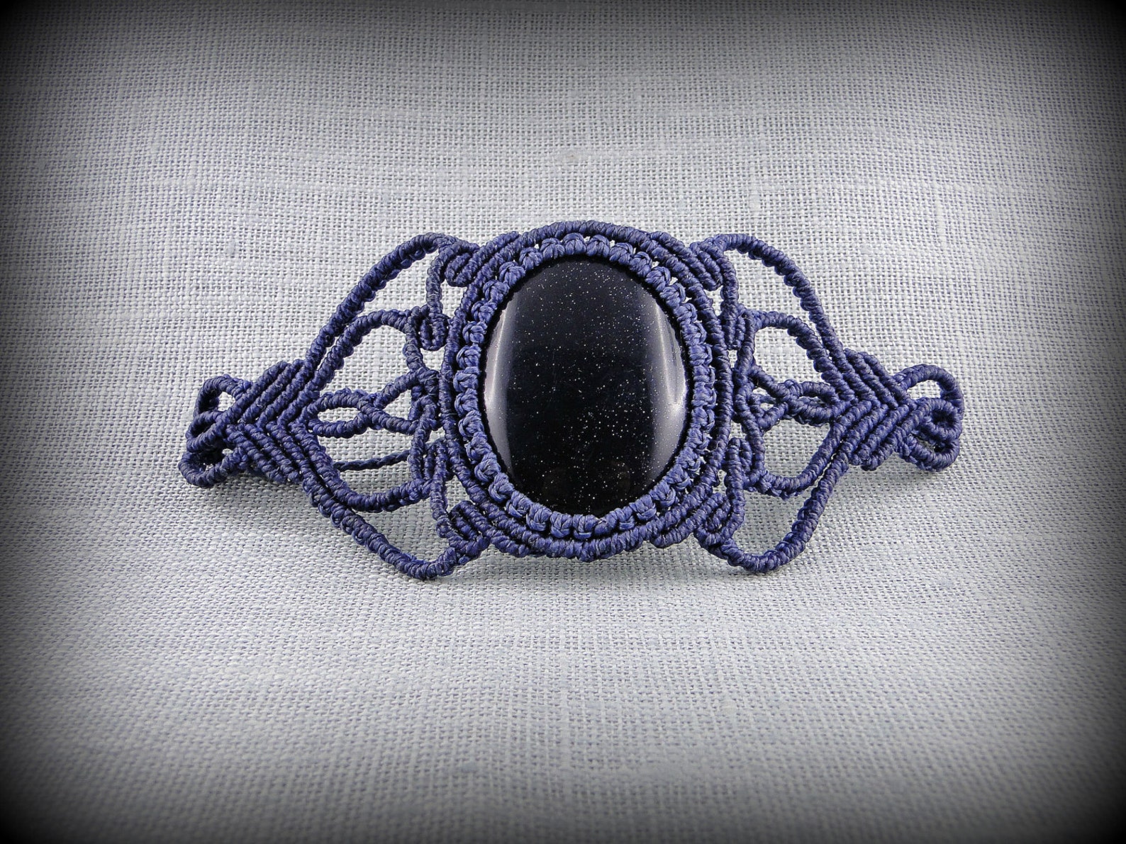 Macrame Bracelet With a Blue Glass Cabochon. Bracelet With Blue ...