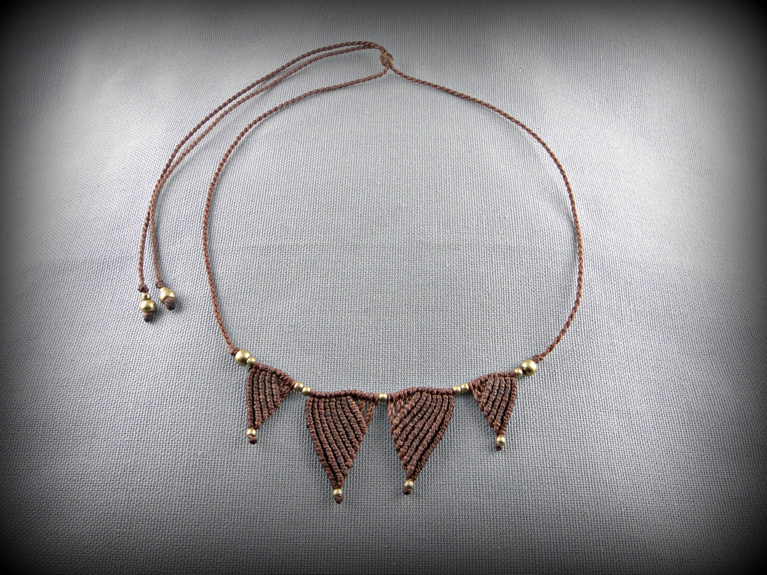 Brown Macrame Necklace Adorned With Brass Beads. to Wear Anytime, Day ...