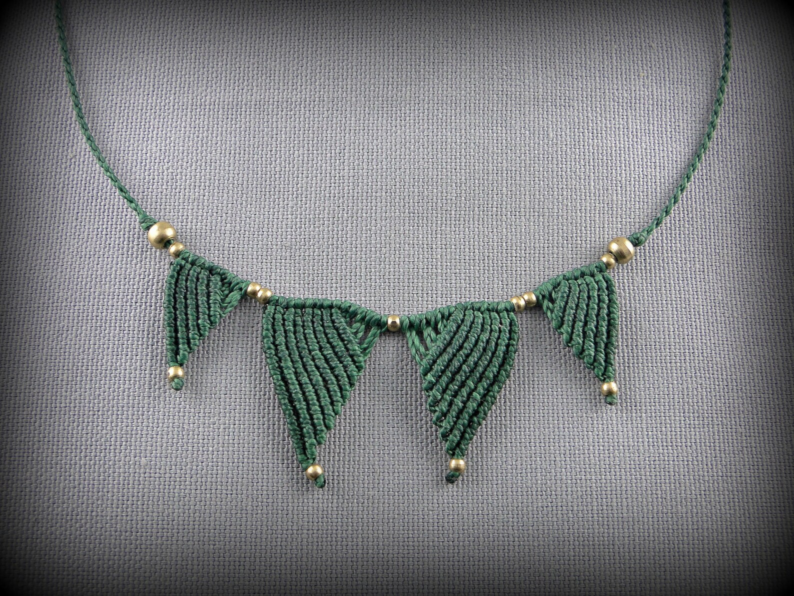 Green Macrame Necklace Adorned With Brass Beads. for an Everyday Look ...