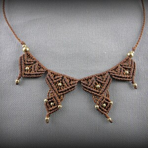Brown Macrame Necklace Adorned With Brass Beads. for Every Styles, Day ...