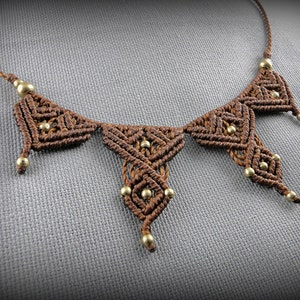 Brown Macrame Necklace Adorned With Brass Beads. for Every Styles, Day ...