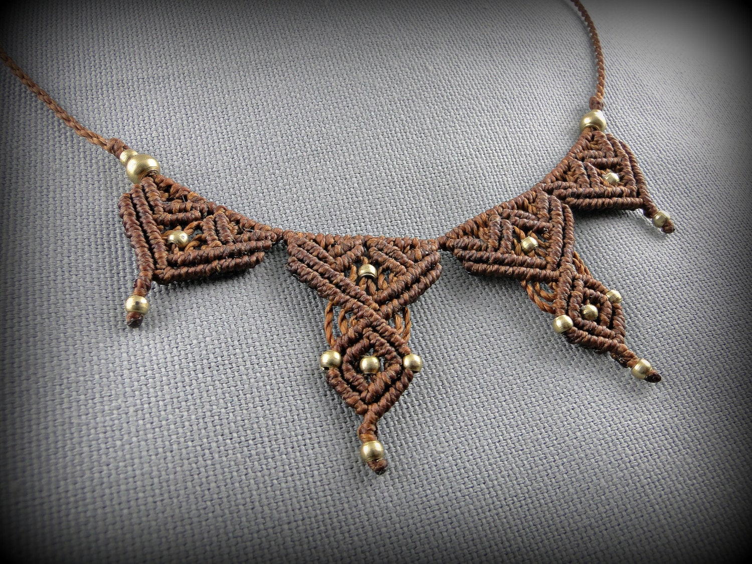 Brown Macrame Necklace Adorned With Brass Beads. for Every Styles, Day ...