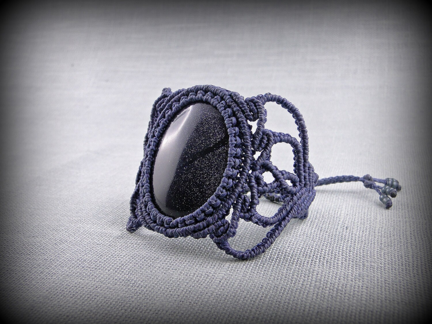 Macrame Bracelet With a Blue Glass Cabochon. Bracelet With Blue ...