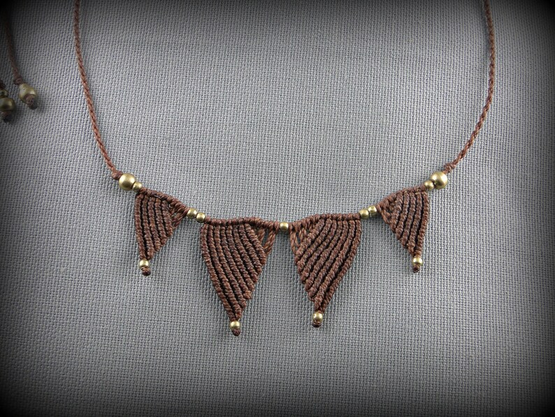 Brown Macrame Necklace Adorned With Brass Beads. to Wear Anytime, Day ...