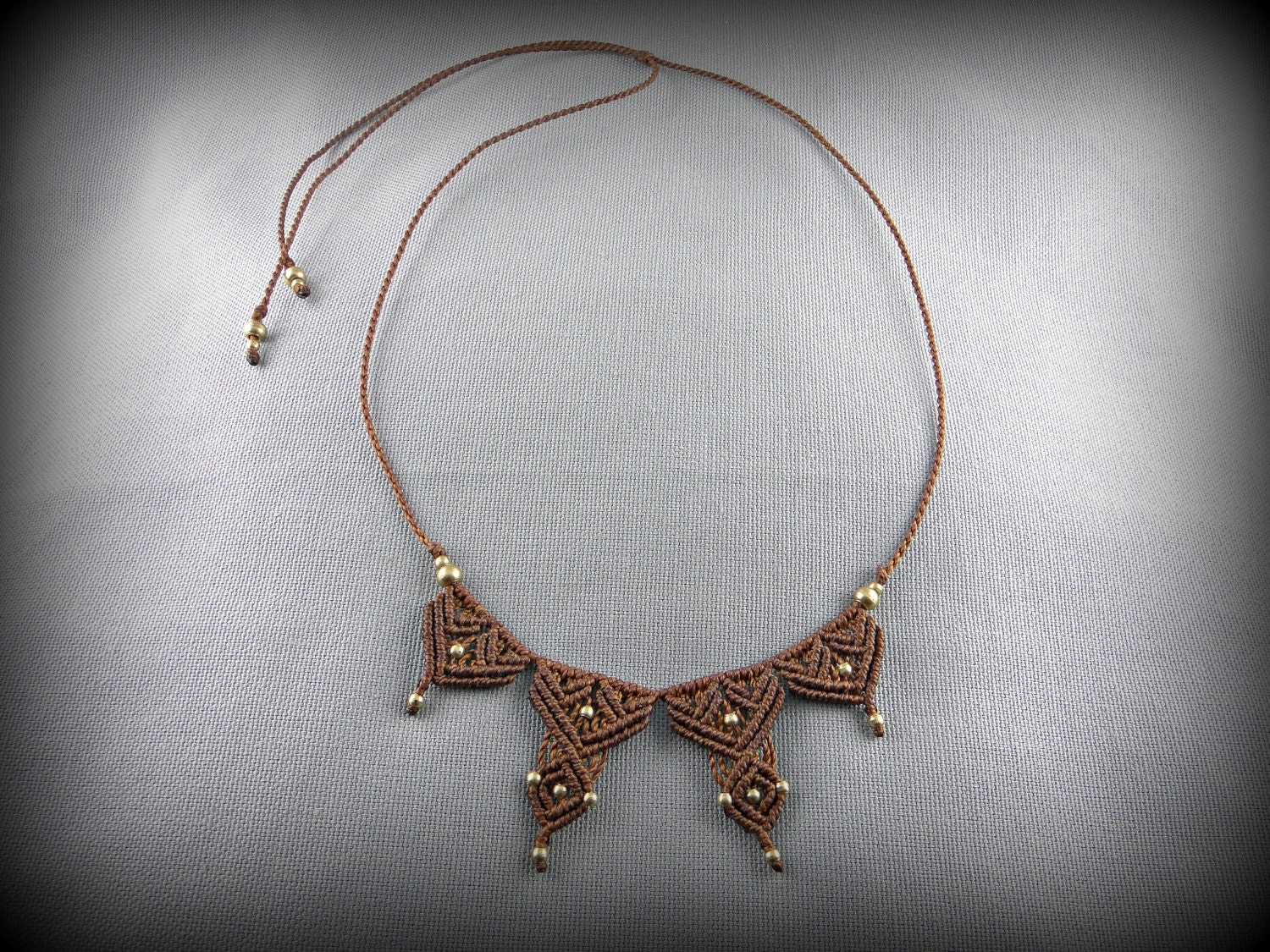 Brown Macrame Necklace Adorned With Brass Beads. for Every Styles, Day ...