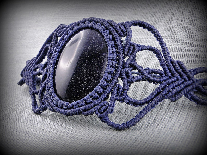 Macrame Bracelet With a Blue Glass Cabochon. Bracelet With Blue ...