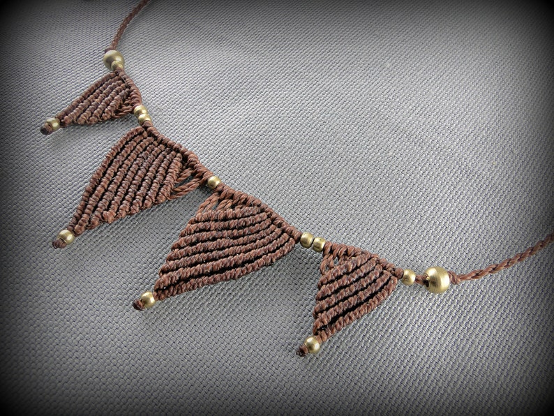 Brown Macrame Necklace Adorned With Brass Beads. to Wear Anytime, Day ...