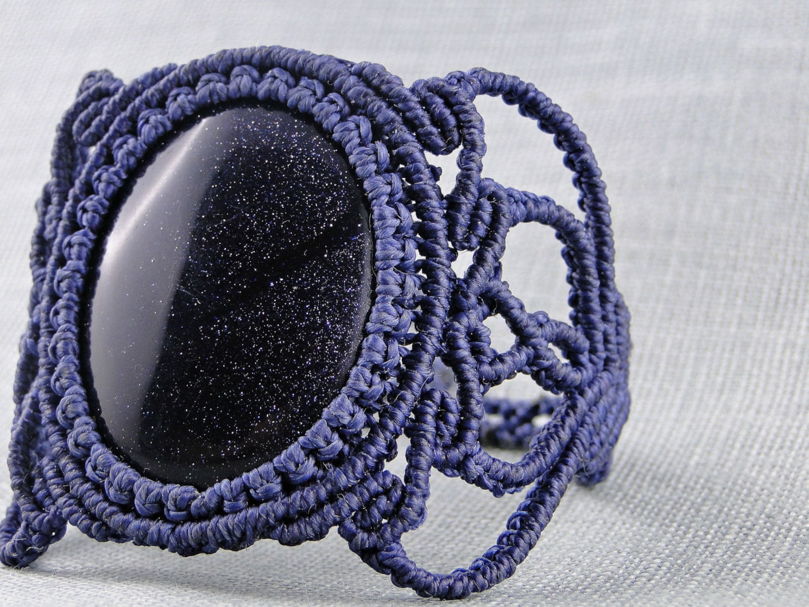 Macrame Bracelet With a Blue Glass Cabochon. Bracelet With Blue ...