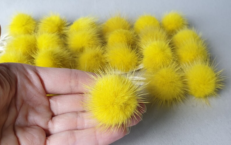 Set of Small Yellow Lemon Fur Pom Pom 6 8 10 20 Pcs Mink Pom - Etsy