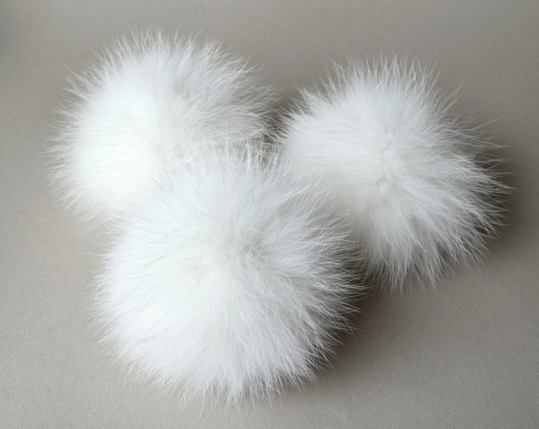 White Fox Pom Pom Genuine Soft Fur Pom-pom Xlarge Real Fur Pompom for ...