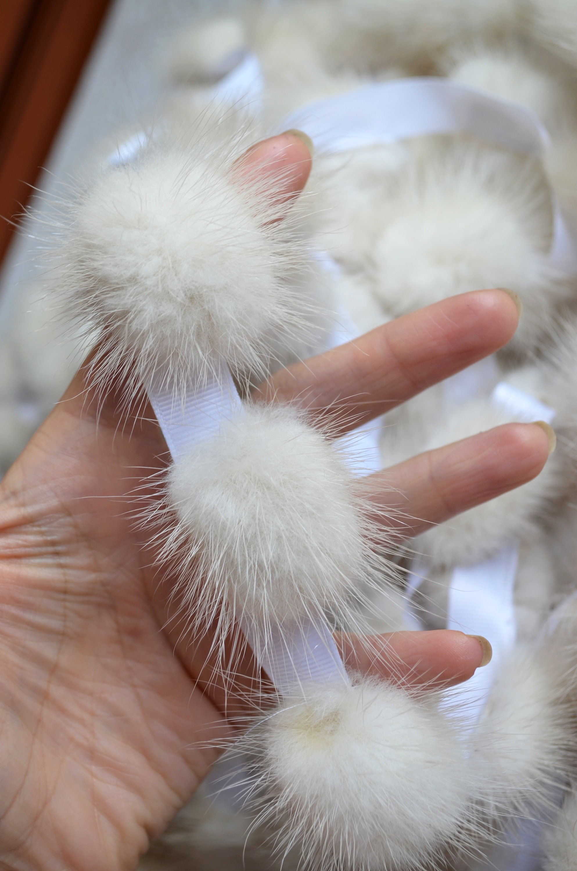 Milk Fur Trim With Mink Pom Poms Natural White Small Pom Pom | Etsy
