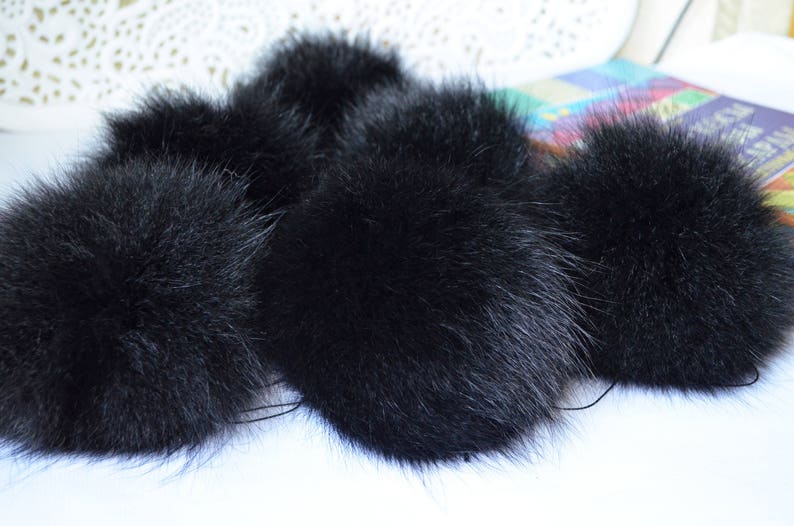 Black Fur Pom Pom Arctic Fox Pom Pom Real Fur Pom-pom for - Etsy