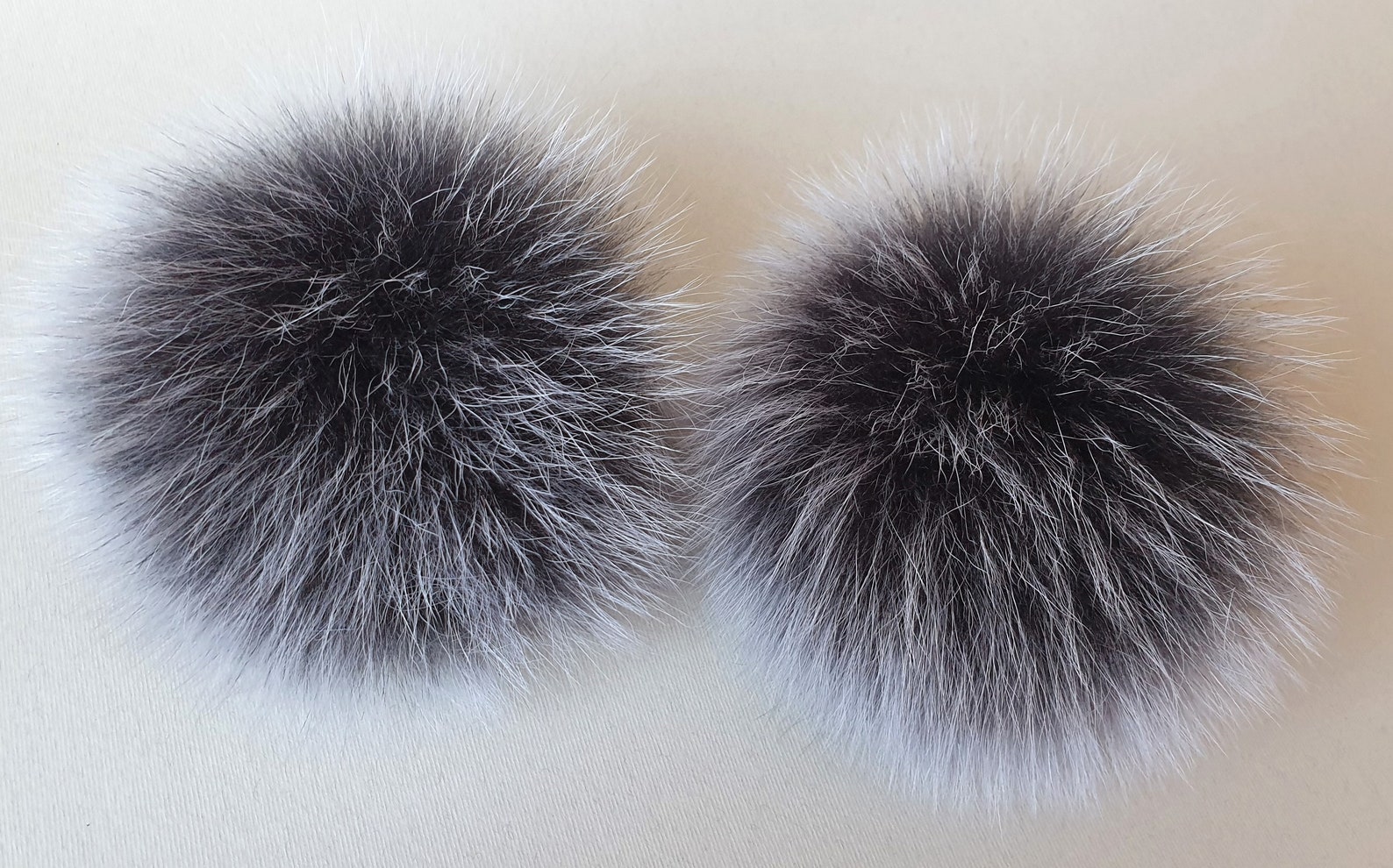 Set of 2 Black Gray Fur Pompom Pair Soft Furry Balls 12 Cm - Etsy