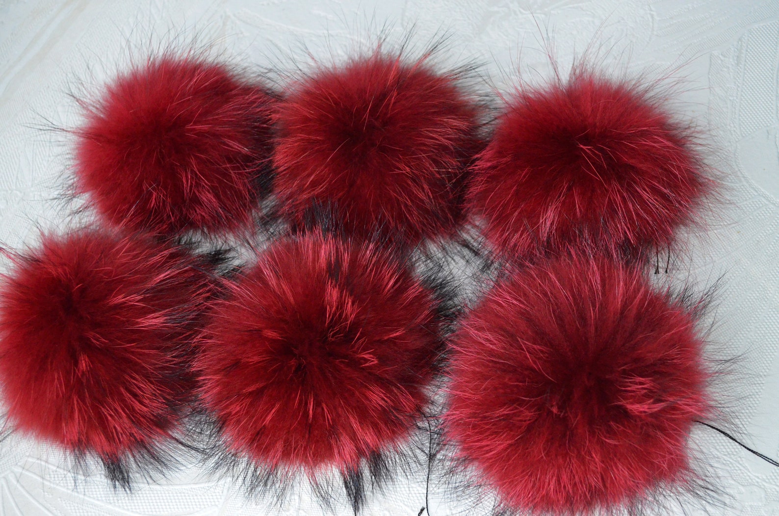 Dark Red raccoon pompom Exclusive genuine fur pom pom Real | Etsy