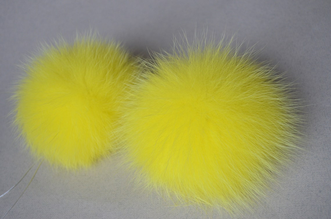Yellow Lemon Fur Pom Pom Arctic Fox Soft Pom Pom Real Fur - Etsy