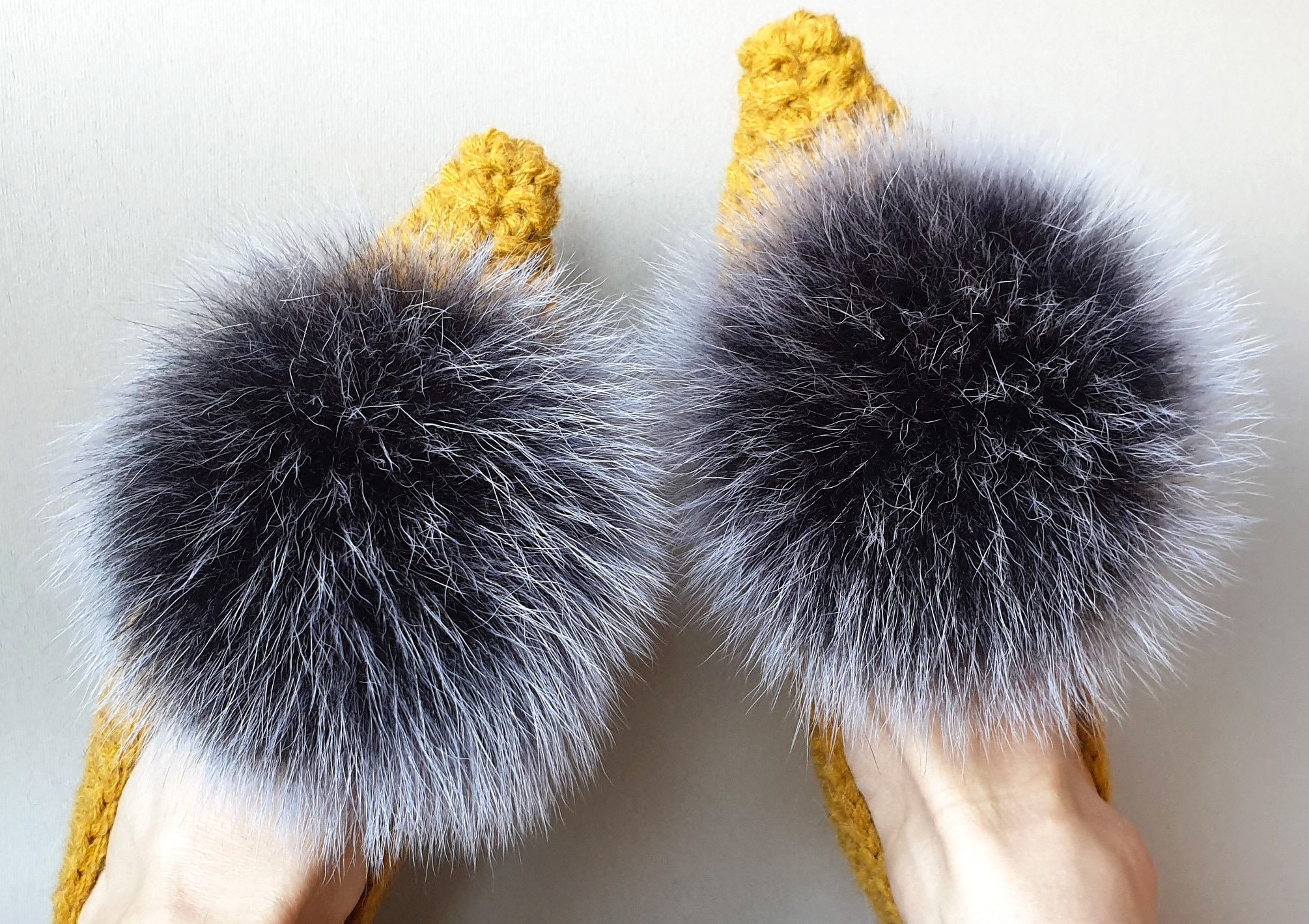 Set of 2 Black Gray Fur Pompom Pair Soft Furry Balls 12 Cm - Etsy