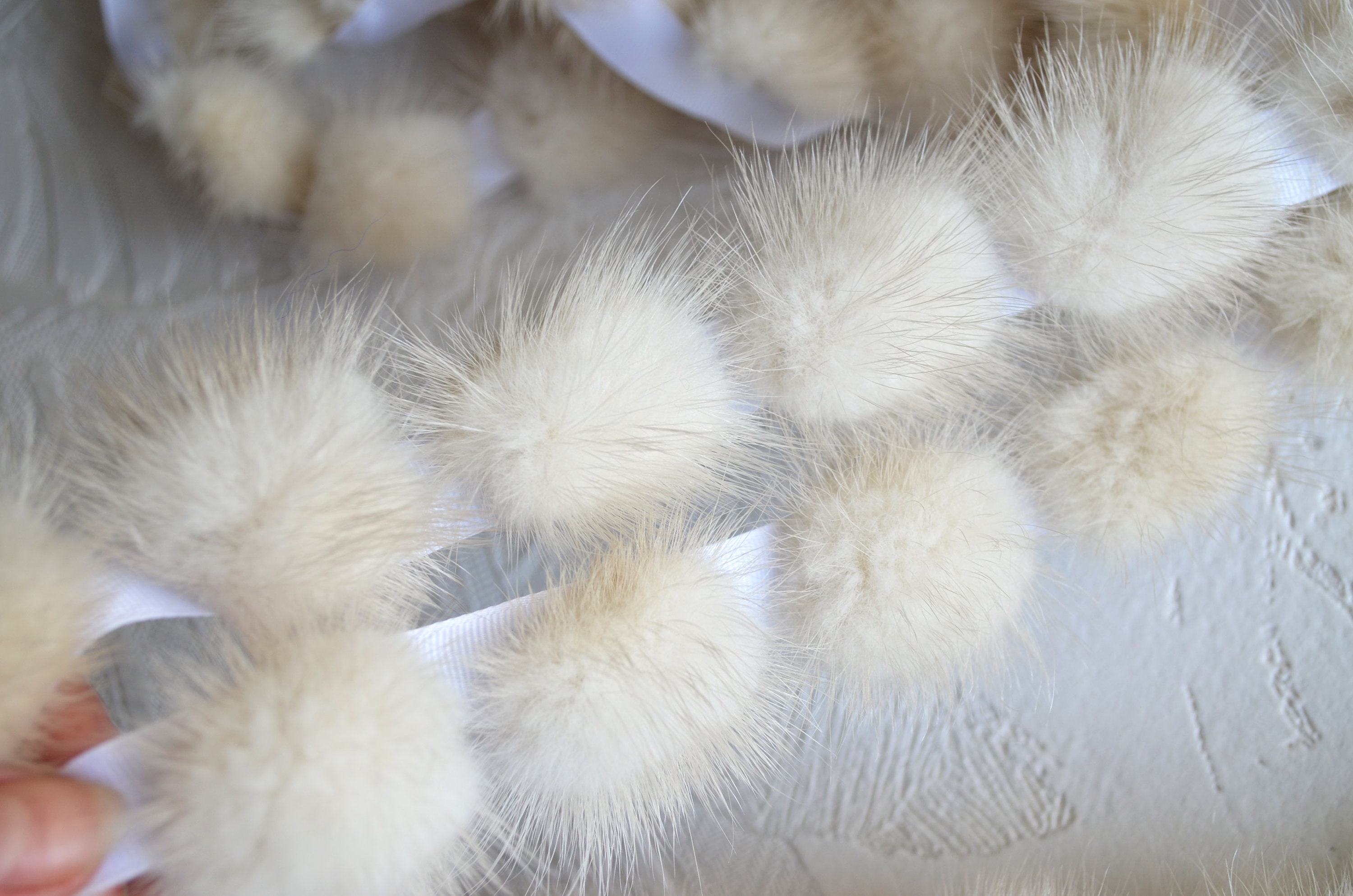Milk Fur Trim With Mink Pom Poms Natural White Small Pom Pom | Etsy