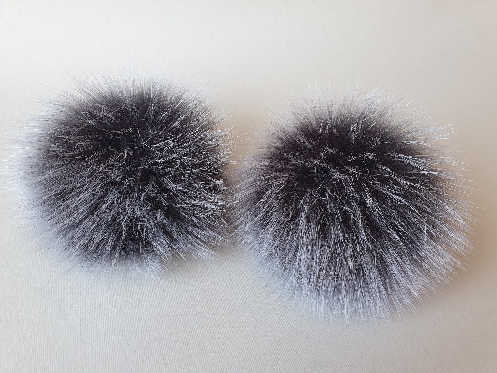 Set of 2 Black Gray Fur Pompom Pair Soft Furry Balls 12 Cm - Etsy