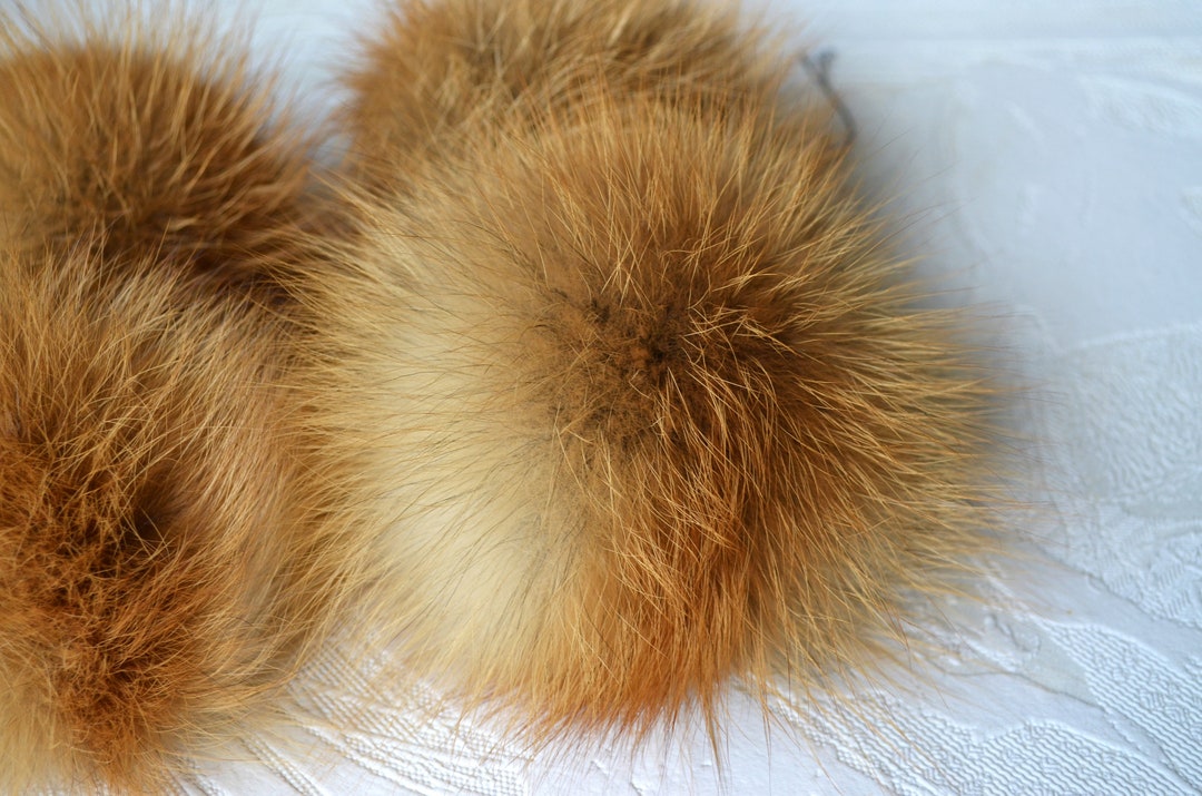 Fox Pom Pom Genuine Soft Orange Beige Fur Pom-pom Xlarge Real Fur ...