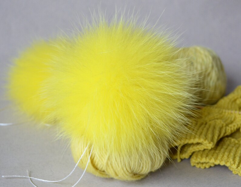 Yellow Lemon Fur Pom Pom Arctic Fox Soft Pom Pom Real Fur | Etsy