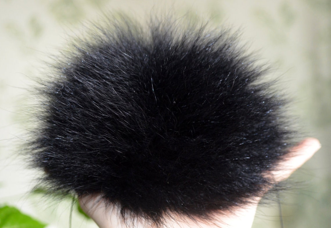 Black Fur Pom Pom Arctic Fox Pom Pom Real Fur Pom-pom for | Etsy
