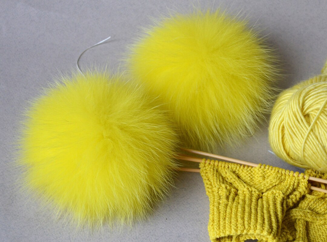 Yellow Lemon Fur Pom Pom Arctic Fox Soft Pom Pom Real Fur - Etsy