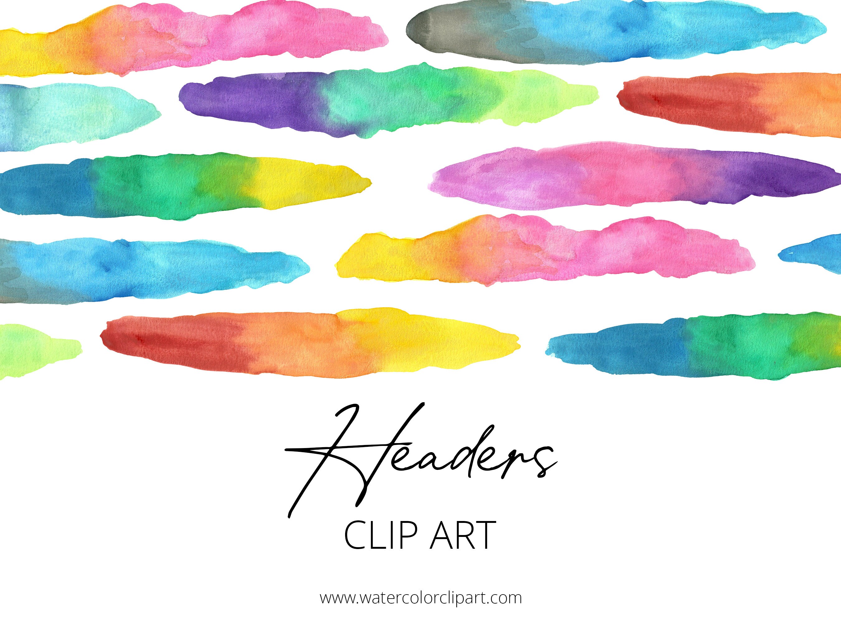 Multicolor Watercolor Blog Headers Clip Art, Rainbow Clipart, INSTANT ...