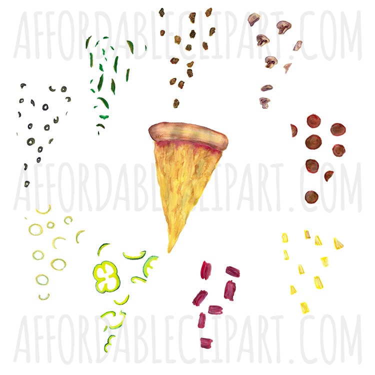 Customizable Pizza Clip Art, Watercolor Clip Art, INSTANT DOWNLOAD ...