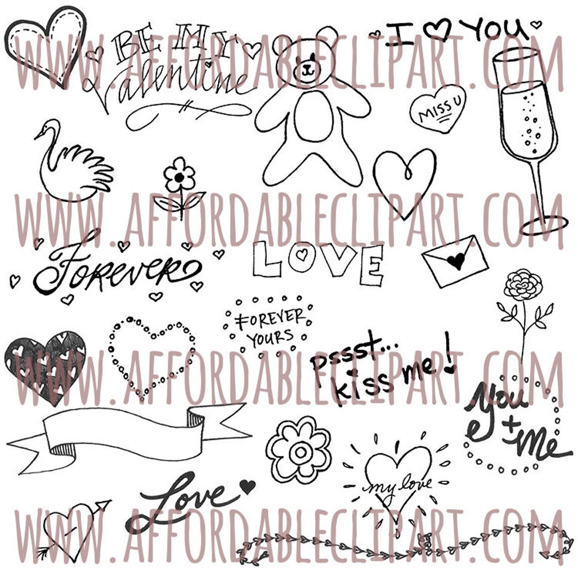 Pen and Ink Valentine Doodle Clip Art, Custom Invitations Clip Art ...