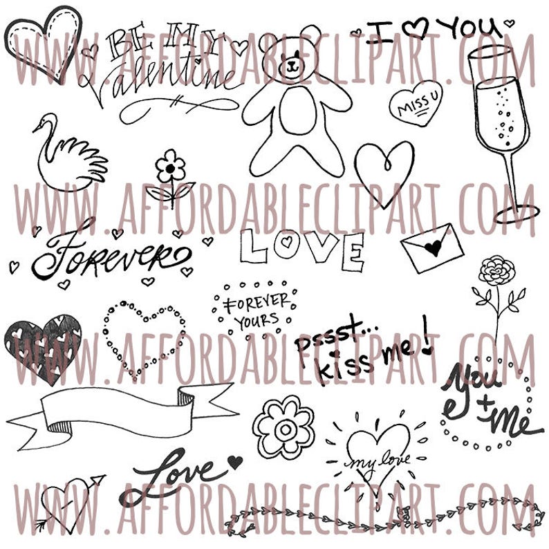 Pen and Ink Valentine Doodle Clip Art, Custom Invitations Clip Art ...