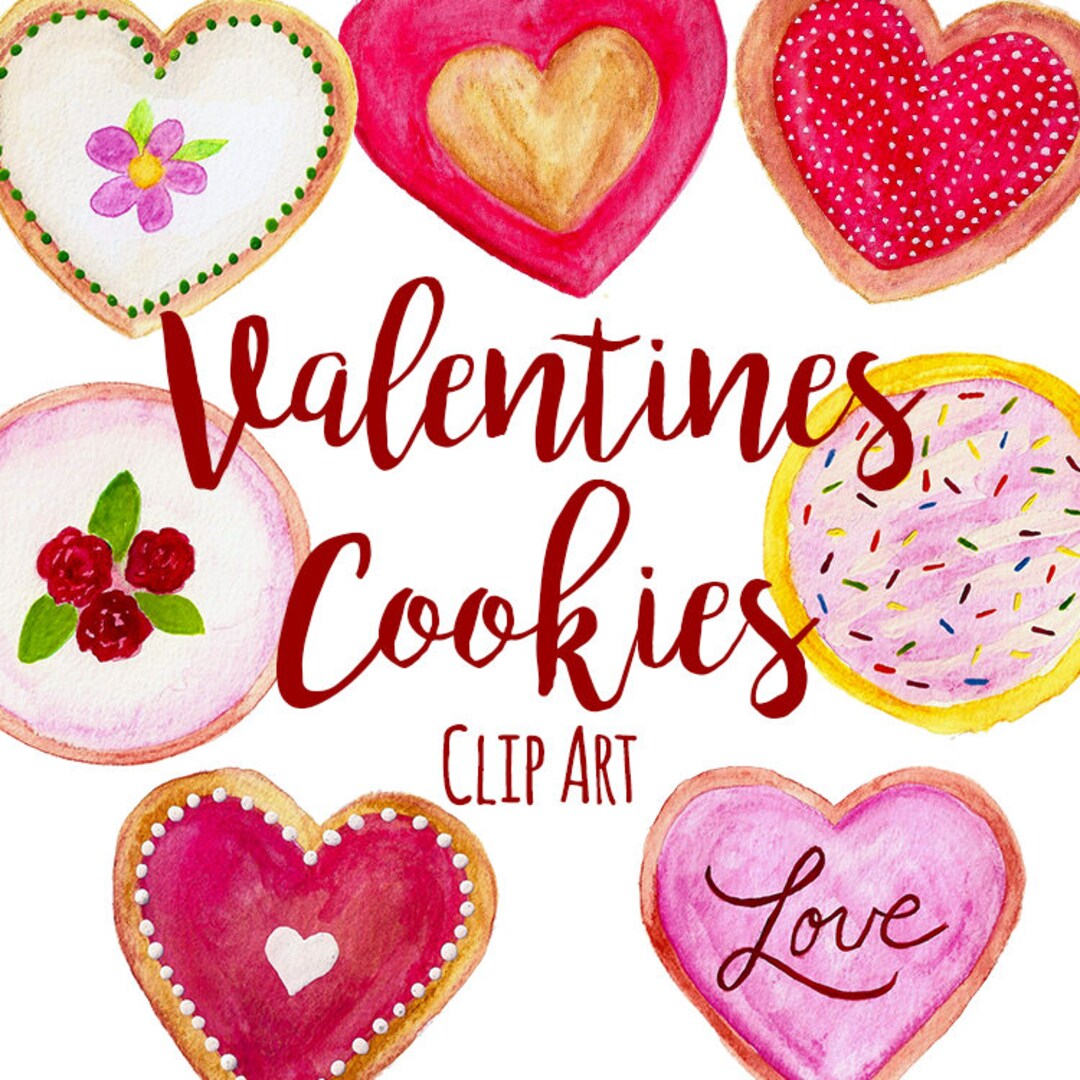 Valentine's Day Heart Cookies Clip Art, Baking Clip Art, Watercolor ...