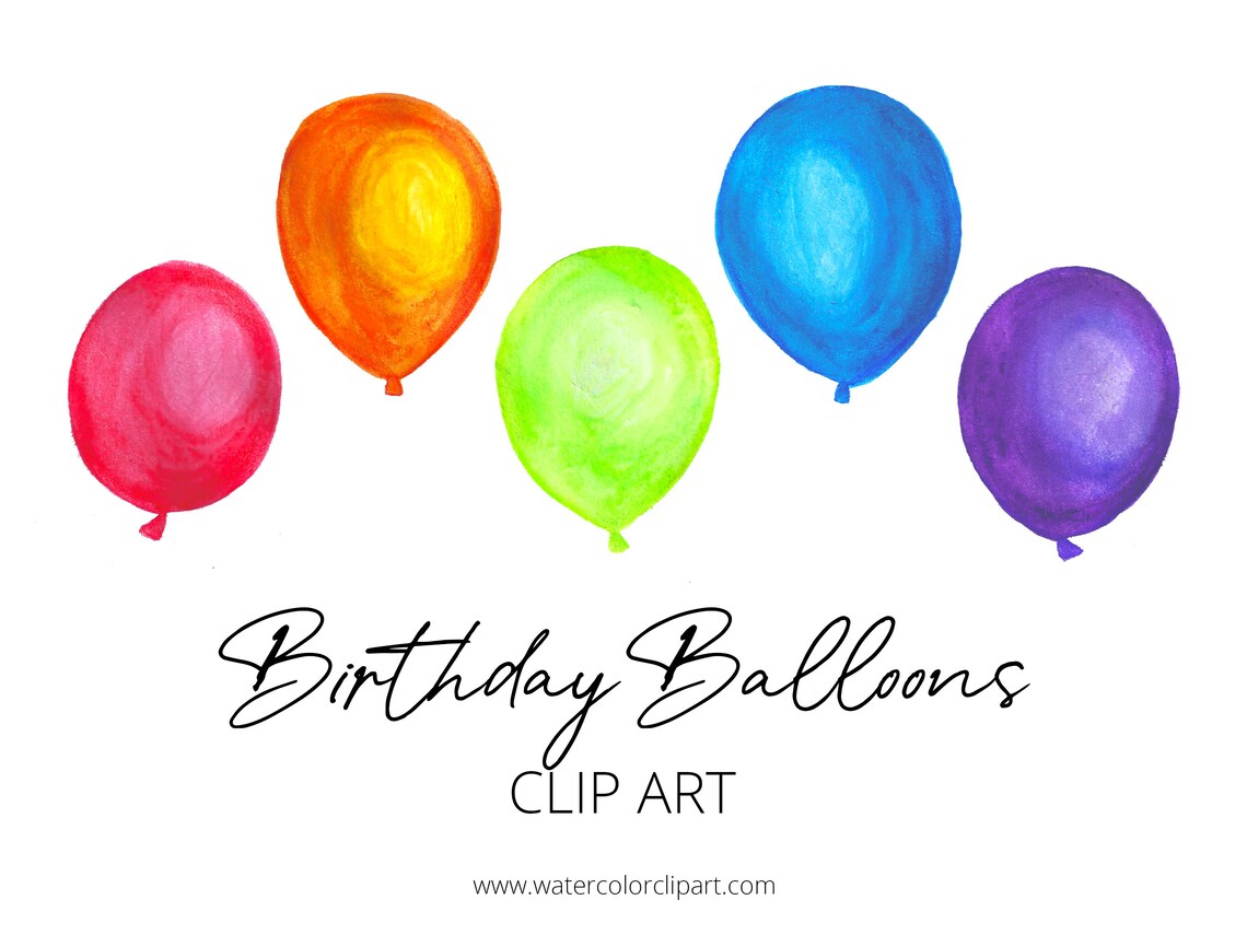 Birthday Balloon Clip Art, Balloon Clipart, Commercial Use, Handpainted ...