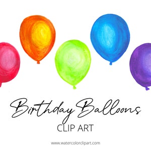 Birthday Balloon Clip Art, Balloon Clipart, Commercial Use, Handpainted ...