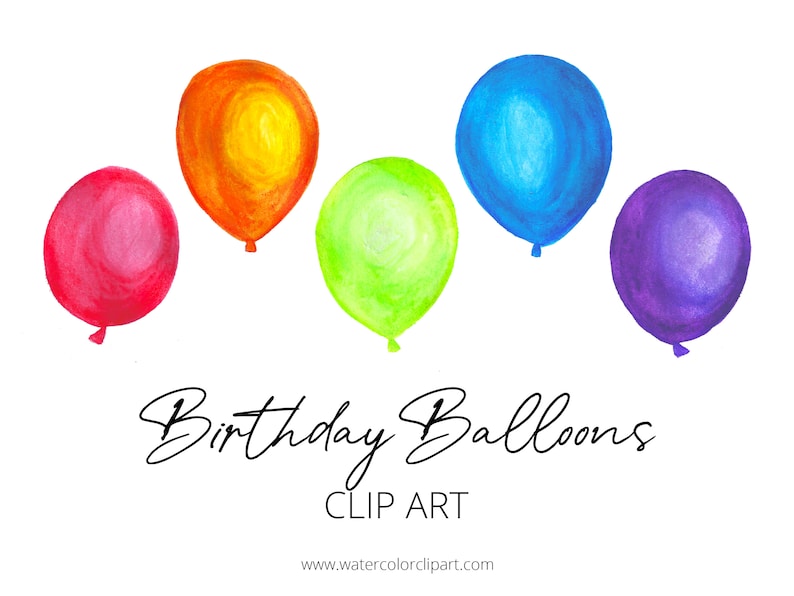 Birthday Balloon Clip Art, Balloon Clipart, Commercial Use, Handpainted ...