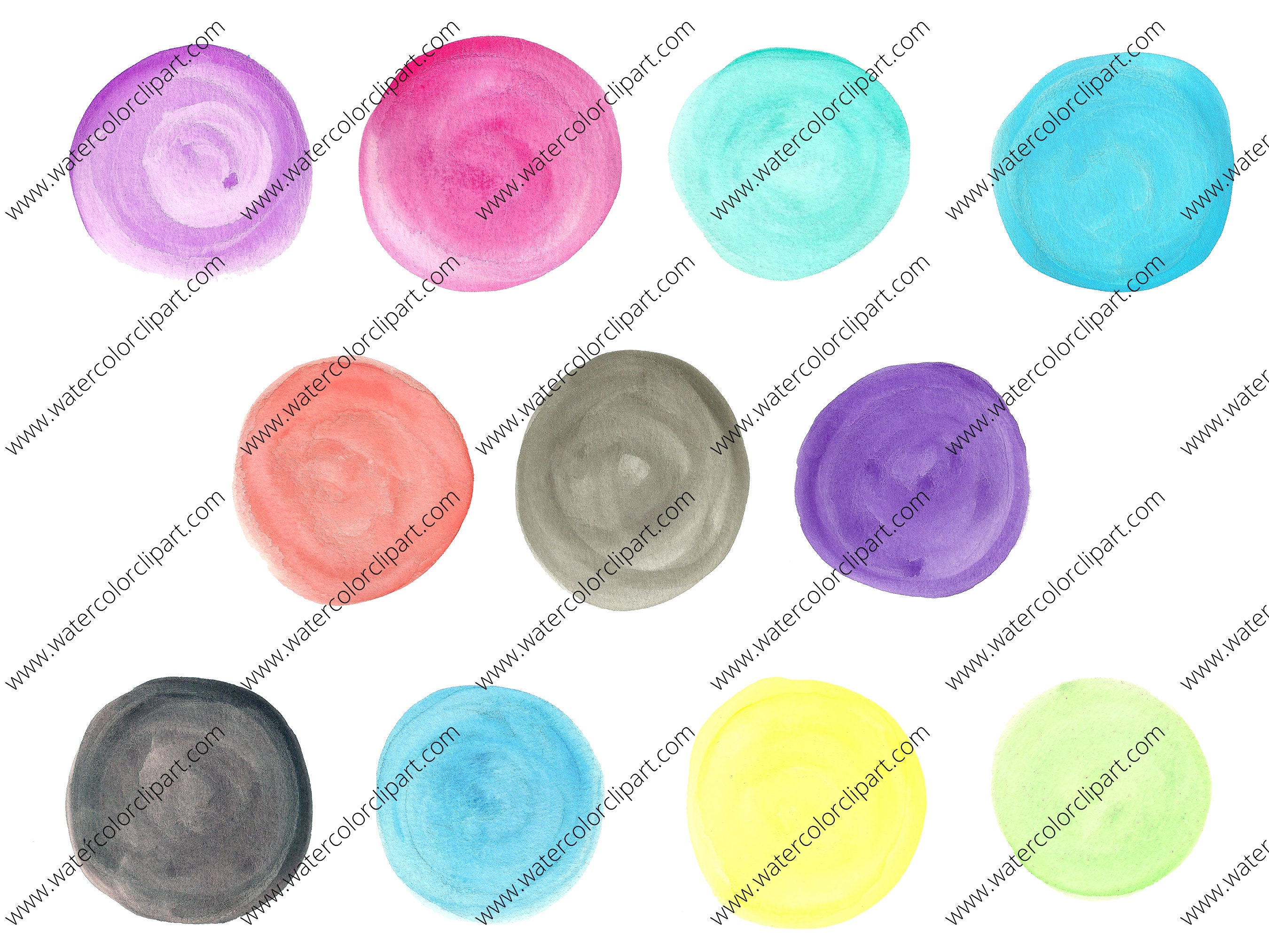 Hand Painted Solid Rainbow Watercolor Circles, Pastel Round Brush ...