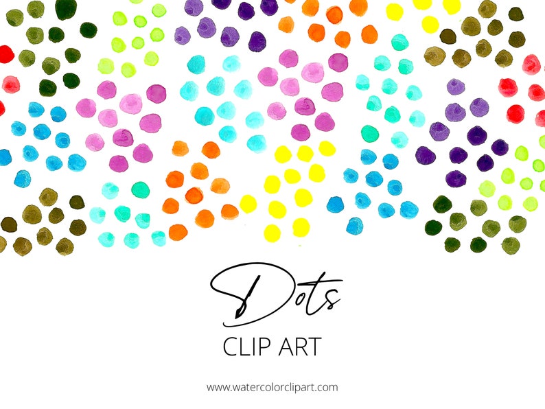 Hand Painted Rainbow Dots Clip Art, Watercolor Drops, INSTANT DOWNLOAD ...