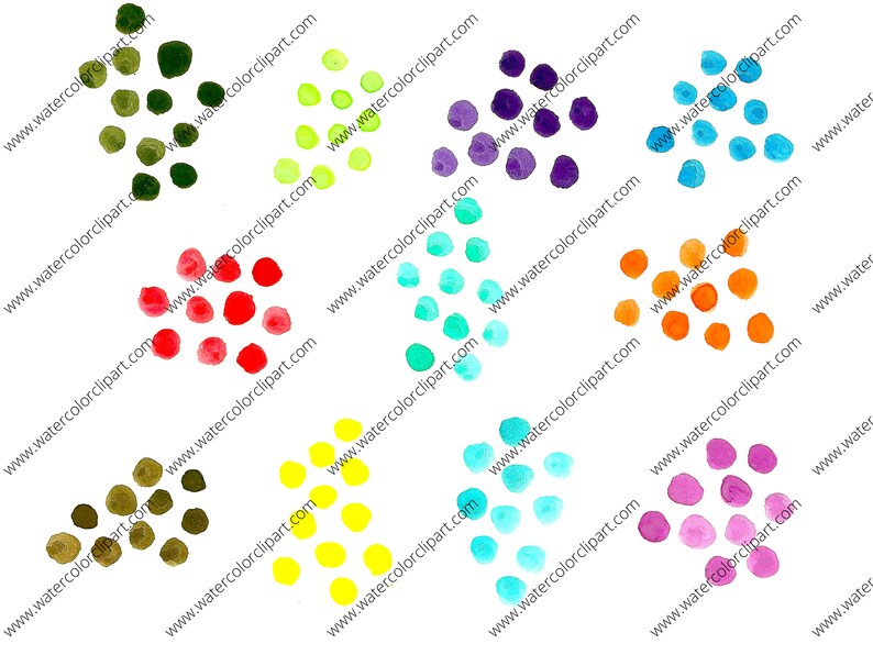 Hand Painted Rainbow Dots Clip Art, Watercolor Drops, INSTANT DOWNLOAD ...