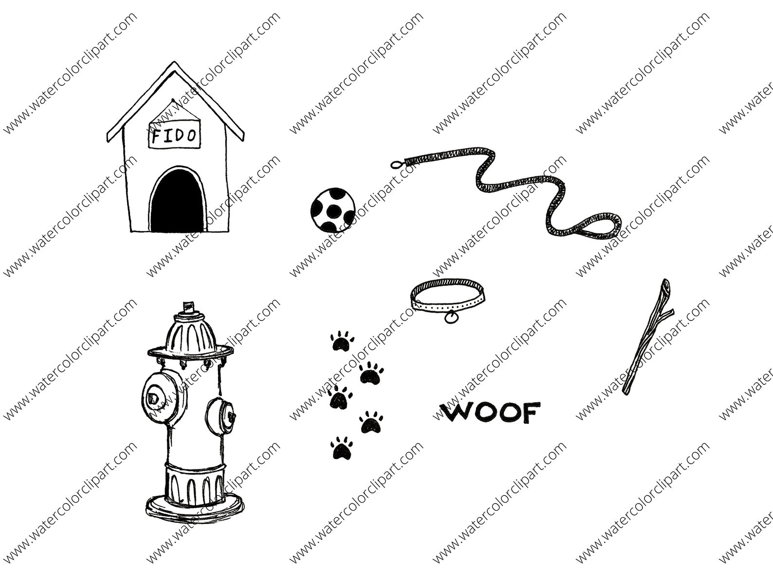 Pen and Ink Dog Doodle Clip Art, Custom Invitations Clip Art, Digital ...
