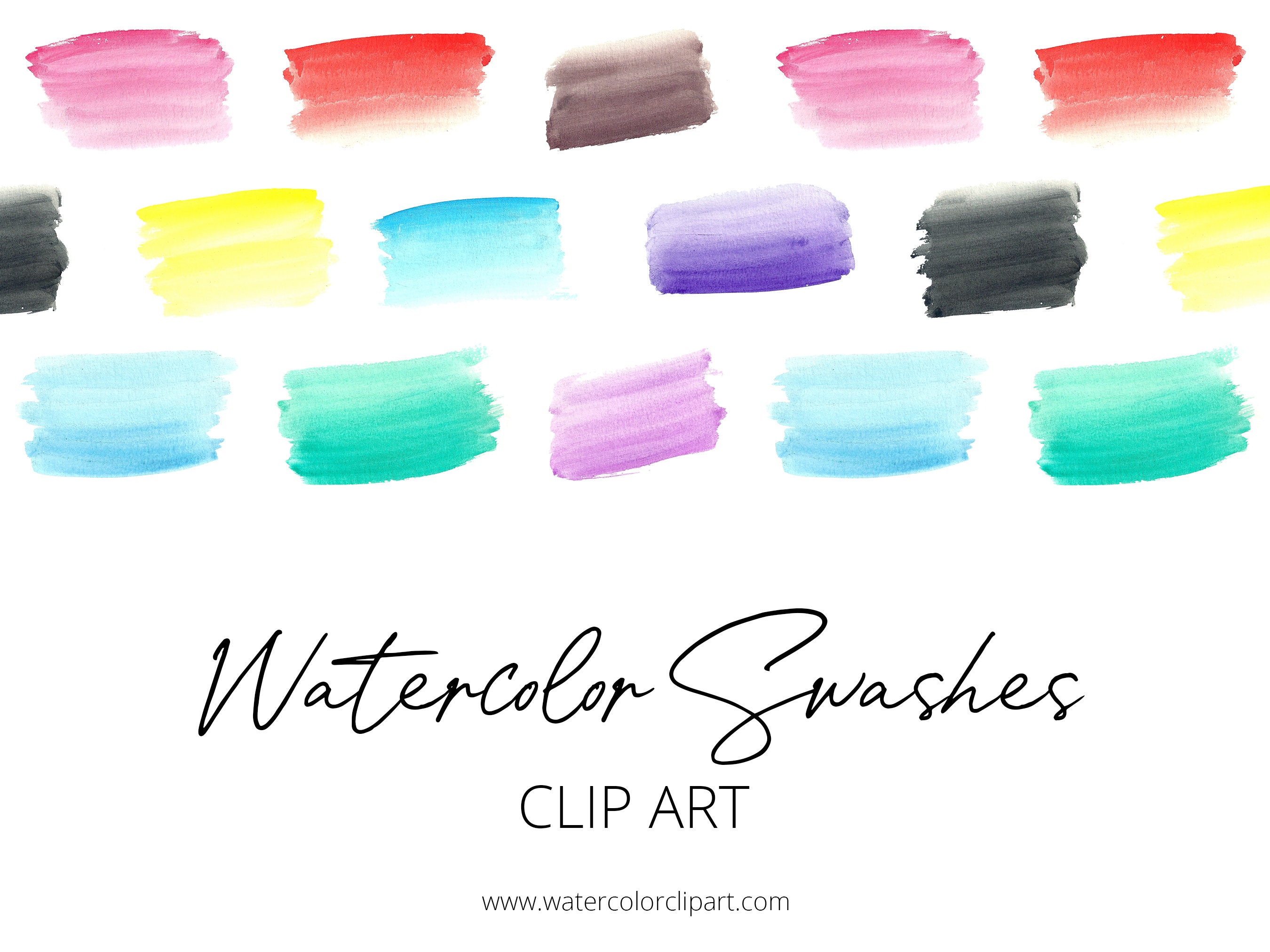 Watercolor Swashes Clip Art, Brush Stroke Clip Art, INSTANT DOWNLOAD ...