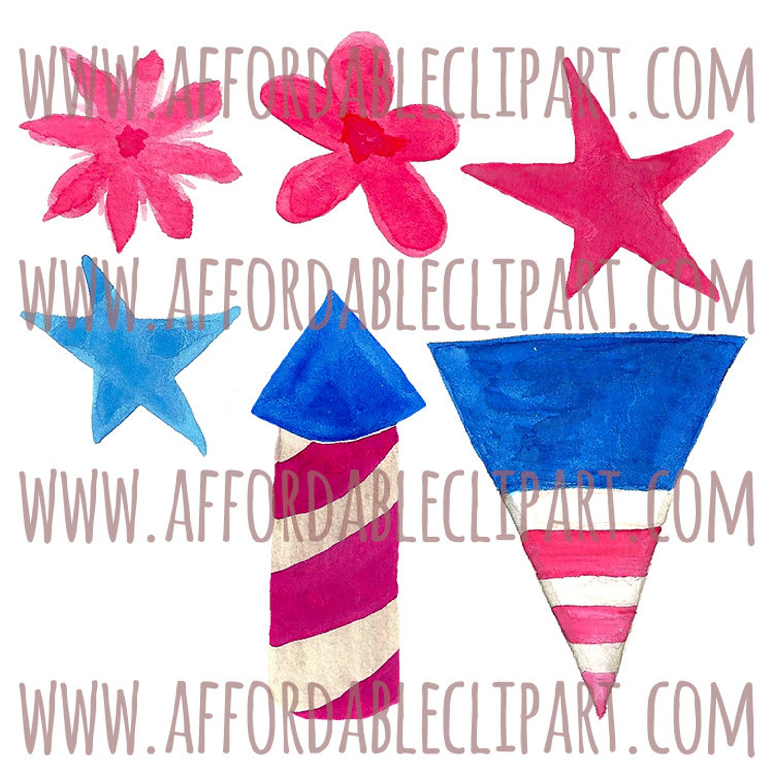 Hand Painted Watercolor Fourth of July Clipart, INSTANT DOWNLOAD ...