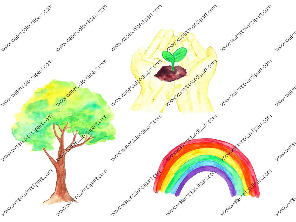Watercolor Earth Day Clipart, Environmental Clip Art, Rainbow Clip Art ...
