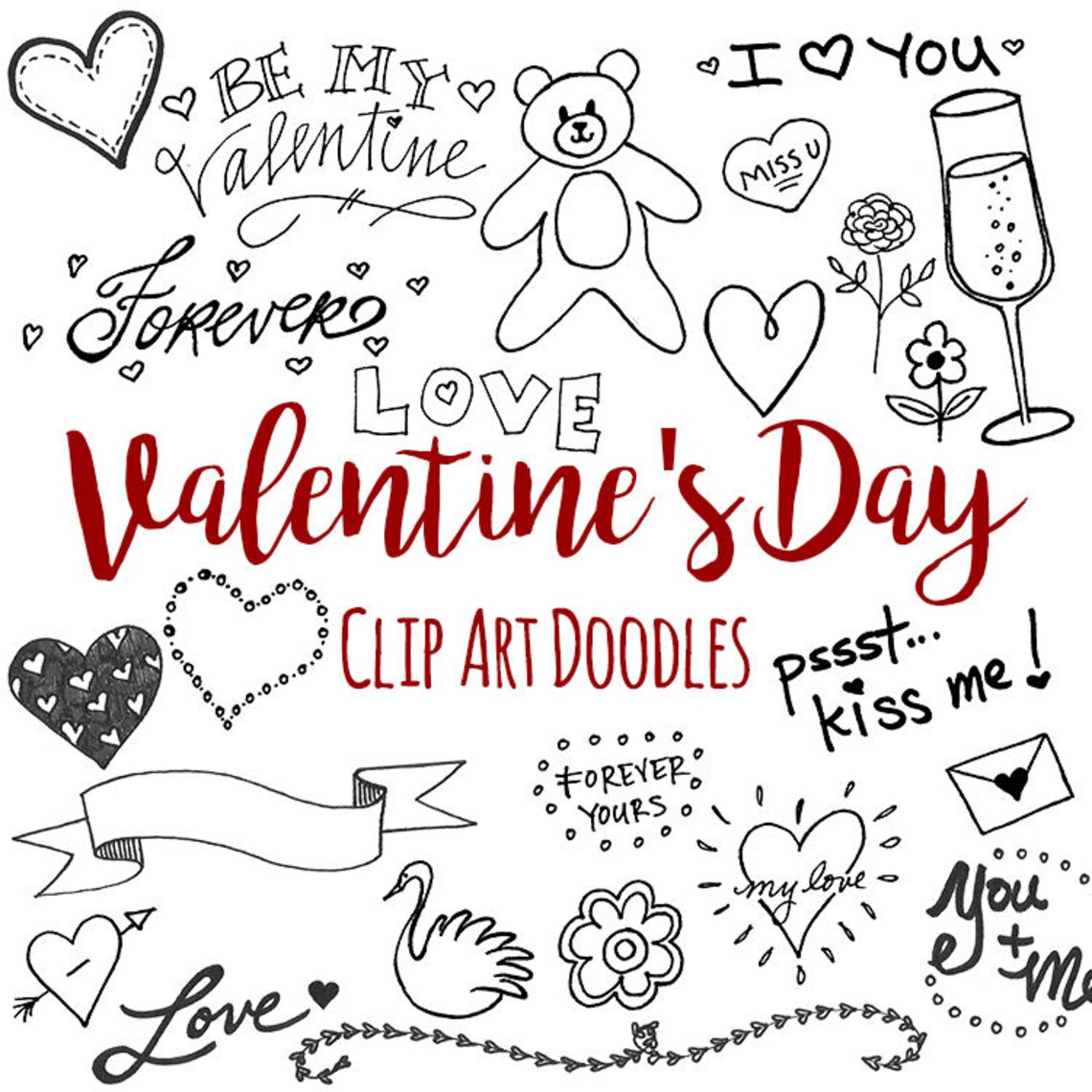 Pen and Ink Valentine Doodle Clip Art, Custom Invitations Clip Art ...